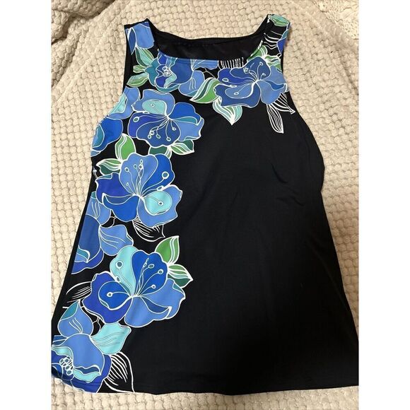 Lands' End | Swim | Lands End 2l Blue Floral Print High Neck Tank ...